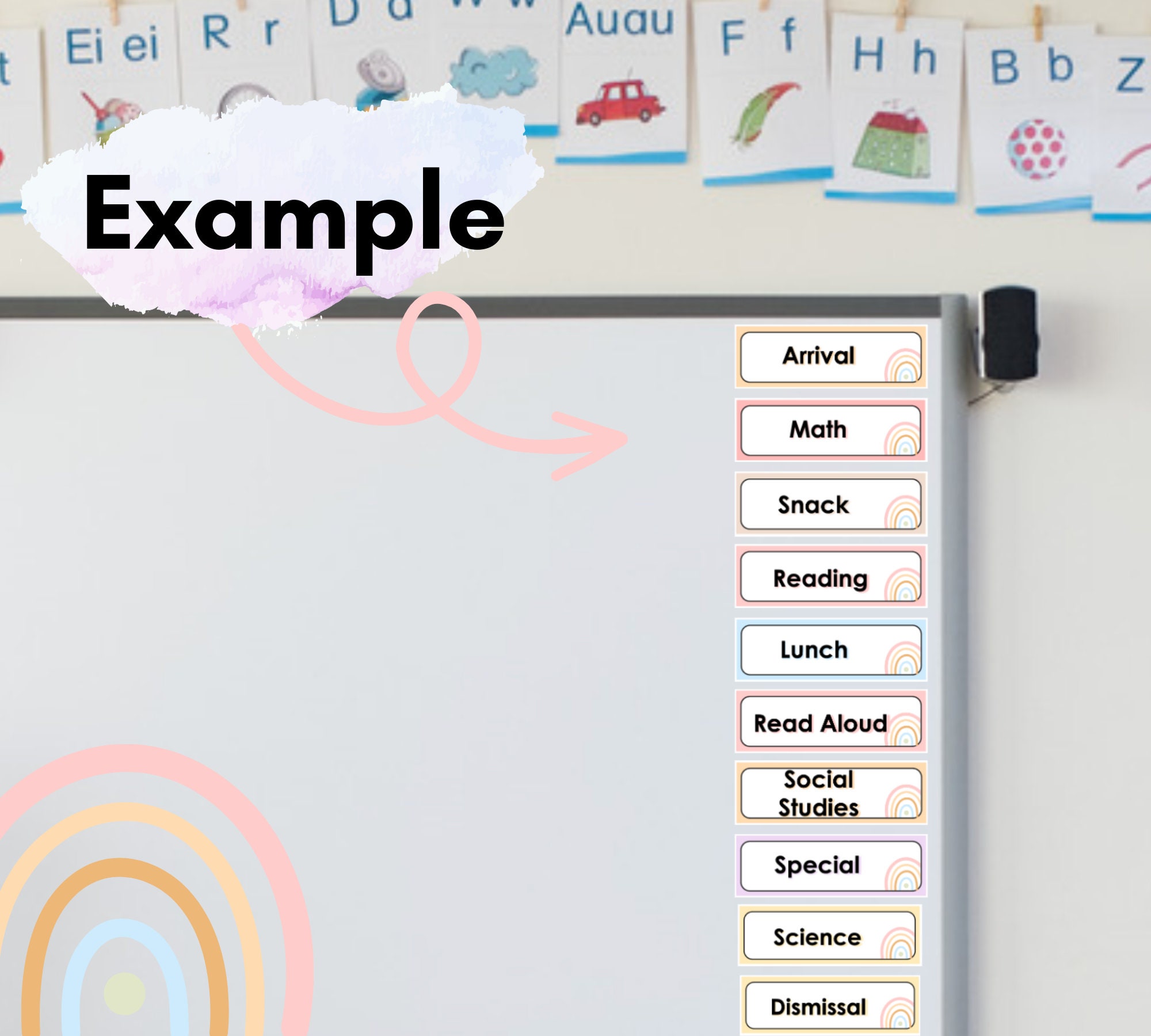 Editable Schedule Cards for Classroom - Pastel Rainbow Theme - Simple ...