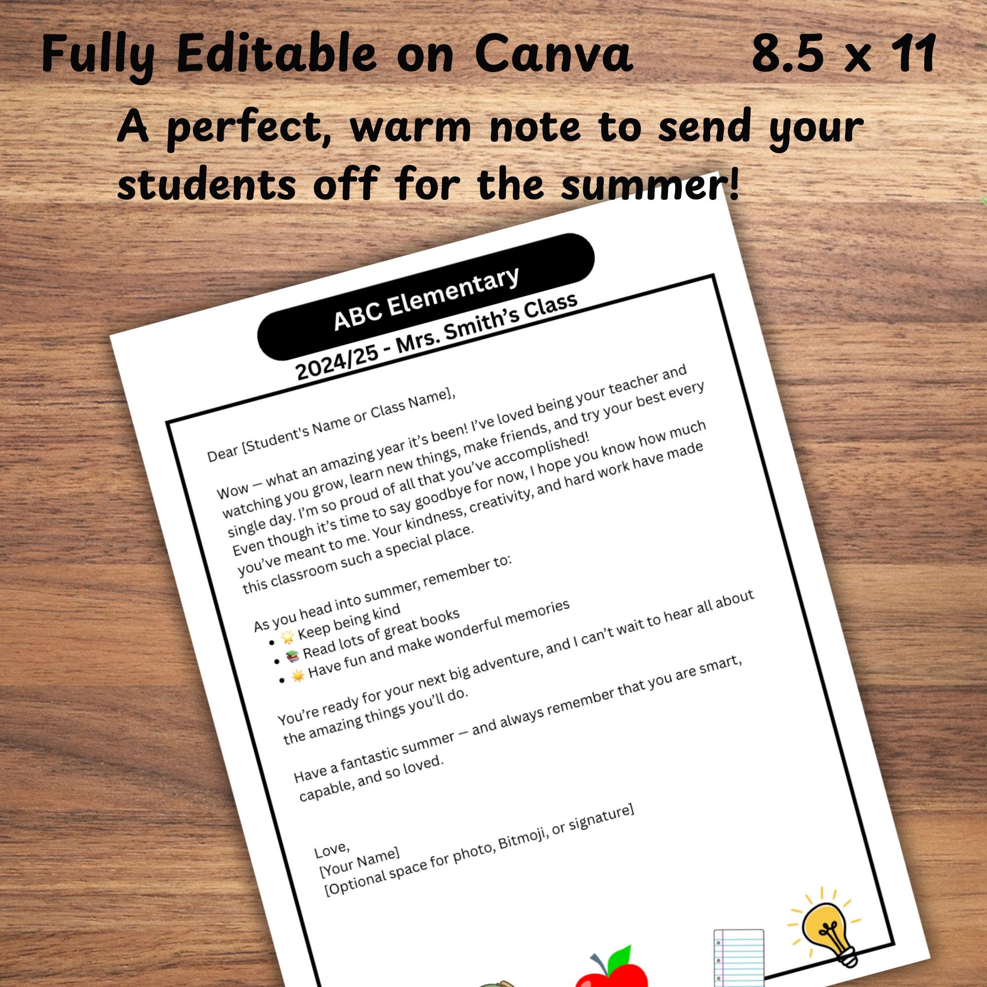 Editable End of Year Letter From Teacher to Students | Goodbye Letter ...