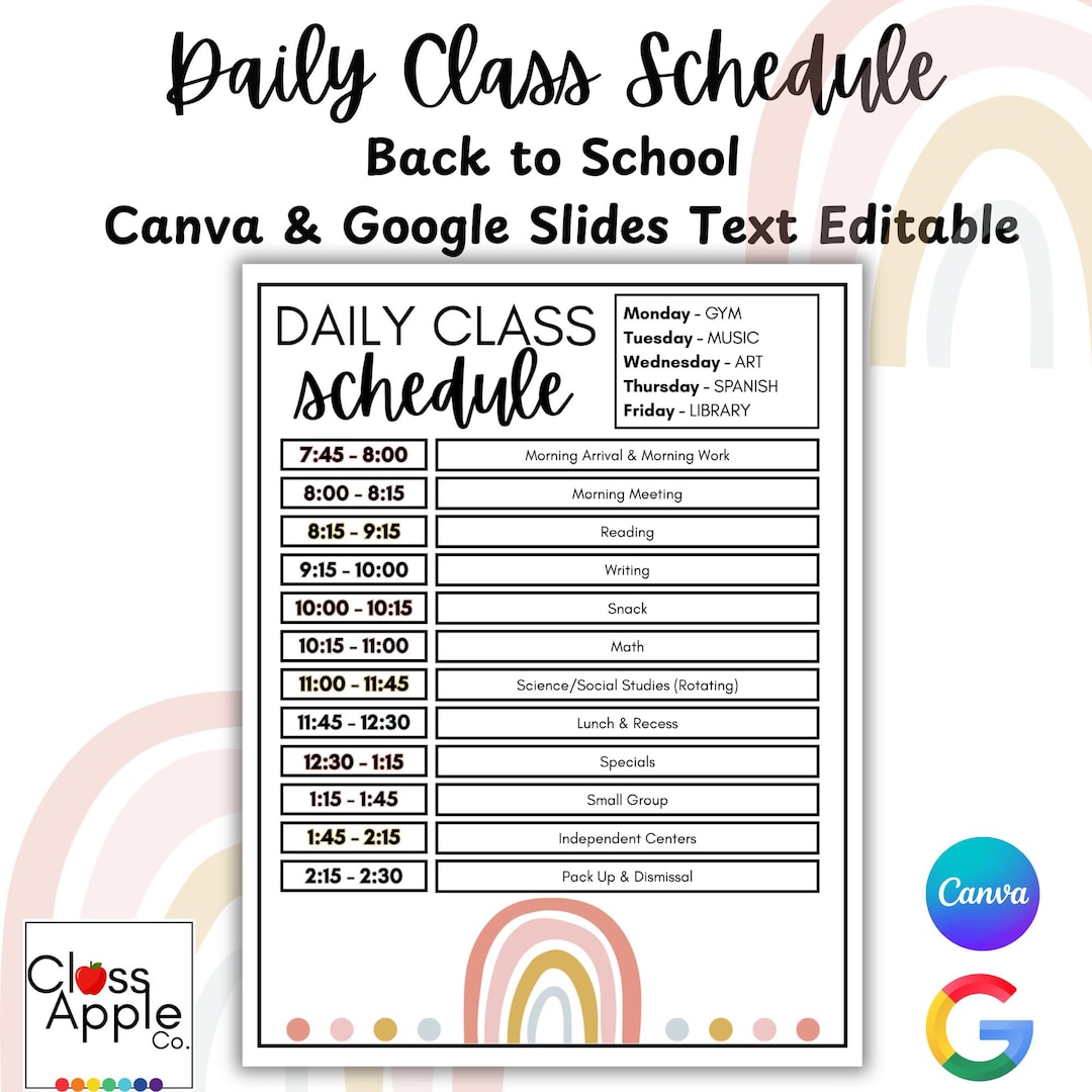 Boho Daily Class Schedule Template | Editable Canva & Google Slides ...