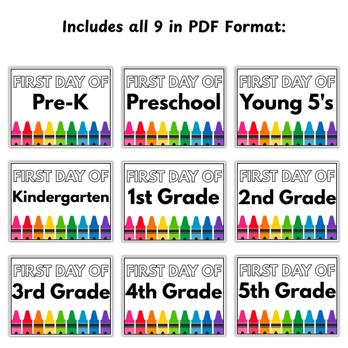 Printable First Day of School Signs | Preschool to 5th Grade | Rainbow ...