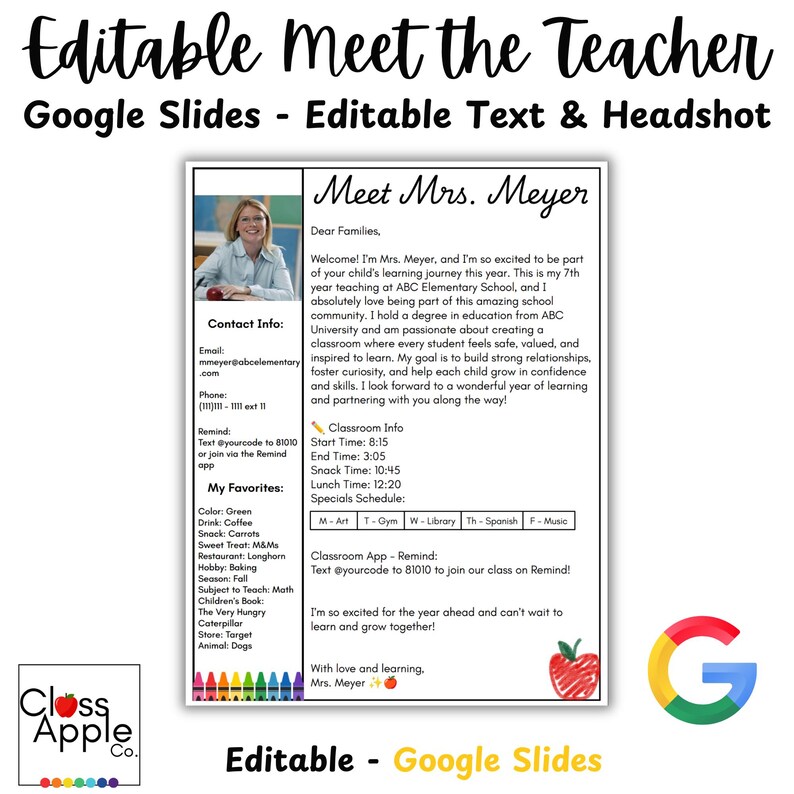 Editable Meet the Teacher Letter Template | Bright and Colorful Google ...