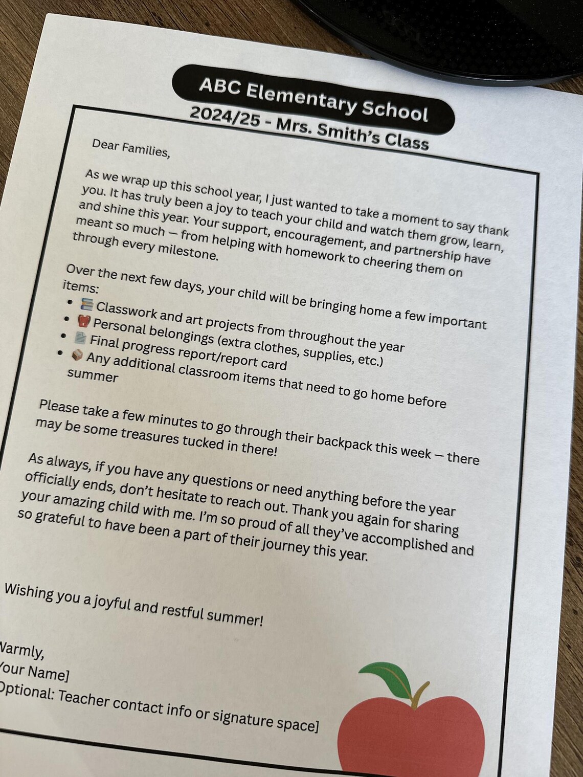 Editable End of Year Parent Letter Template | Teacher Thank You & What ...