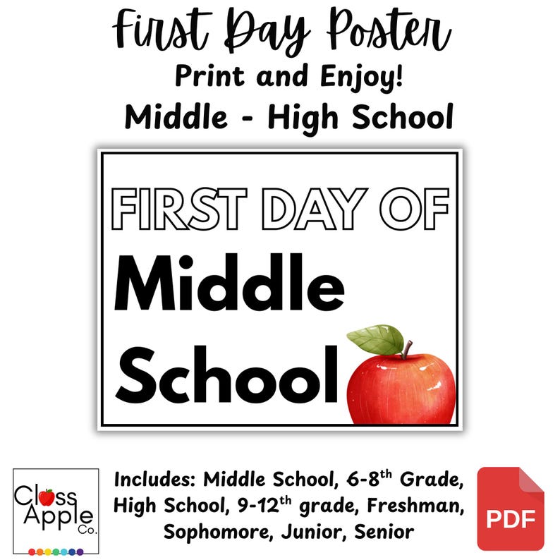 Printable First Day of School Signs | Middle & High School PDF Set ...