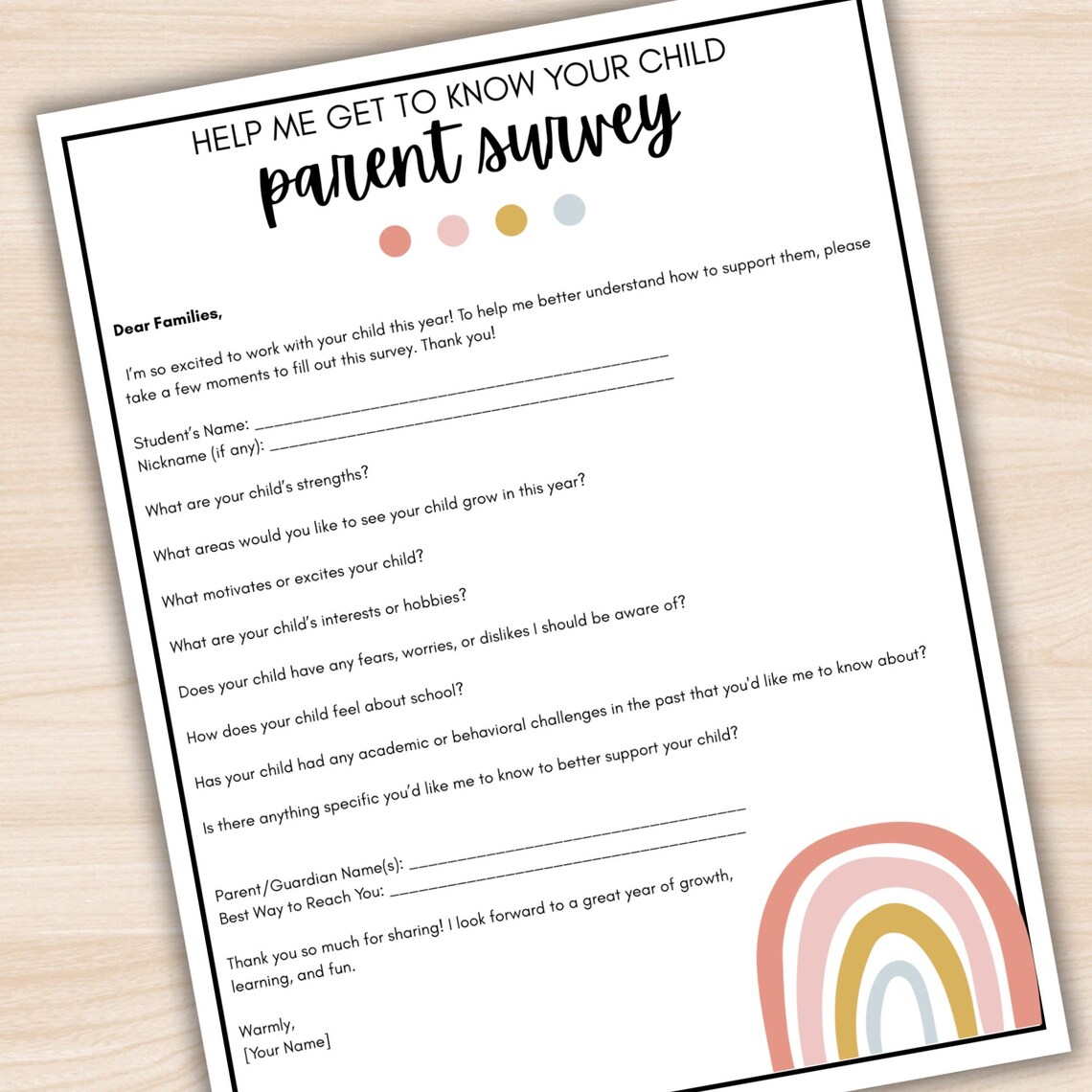Boho Parent Survey | Get to Know Your Child Form | Editable Canva ...