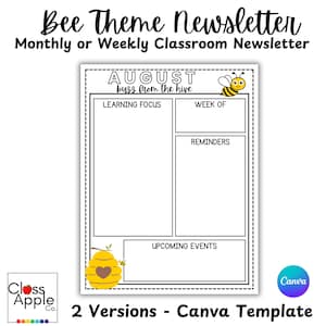 Bee Themed Classroom Newsletter Template | Editable Weekly or Monthly ...