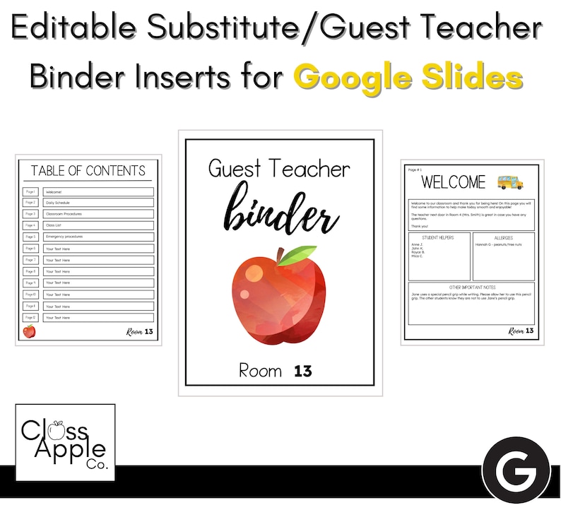 Editable Substitute Teacher/guest Teacher/emergency Sub Binder Inserts ...