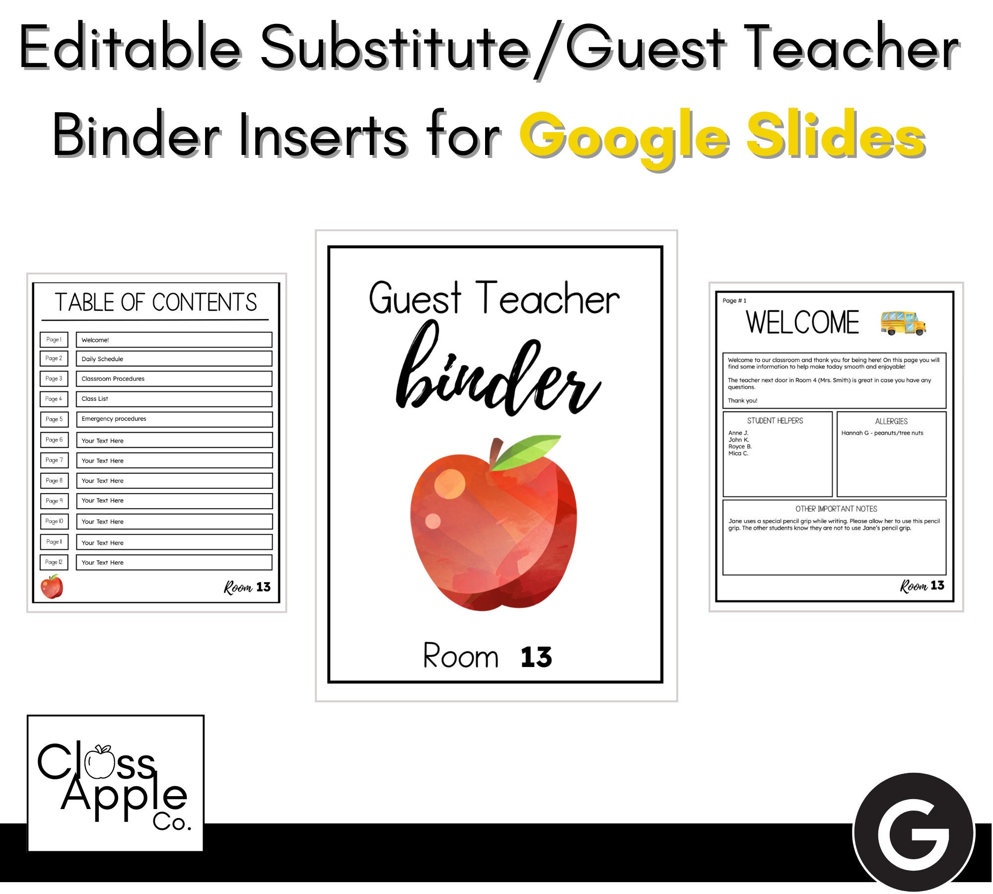 Editable Substitute Teacher/guest Teacher/emergency Sub Binder Inserts ...