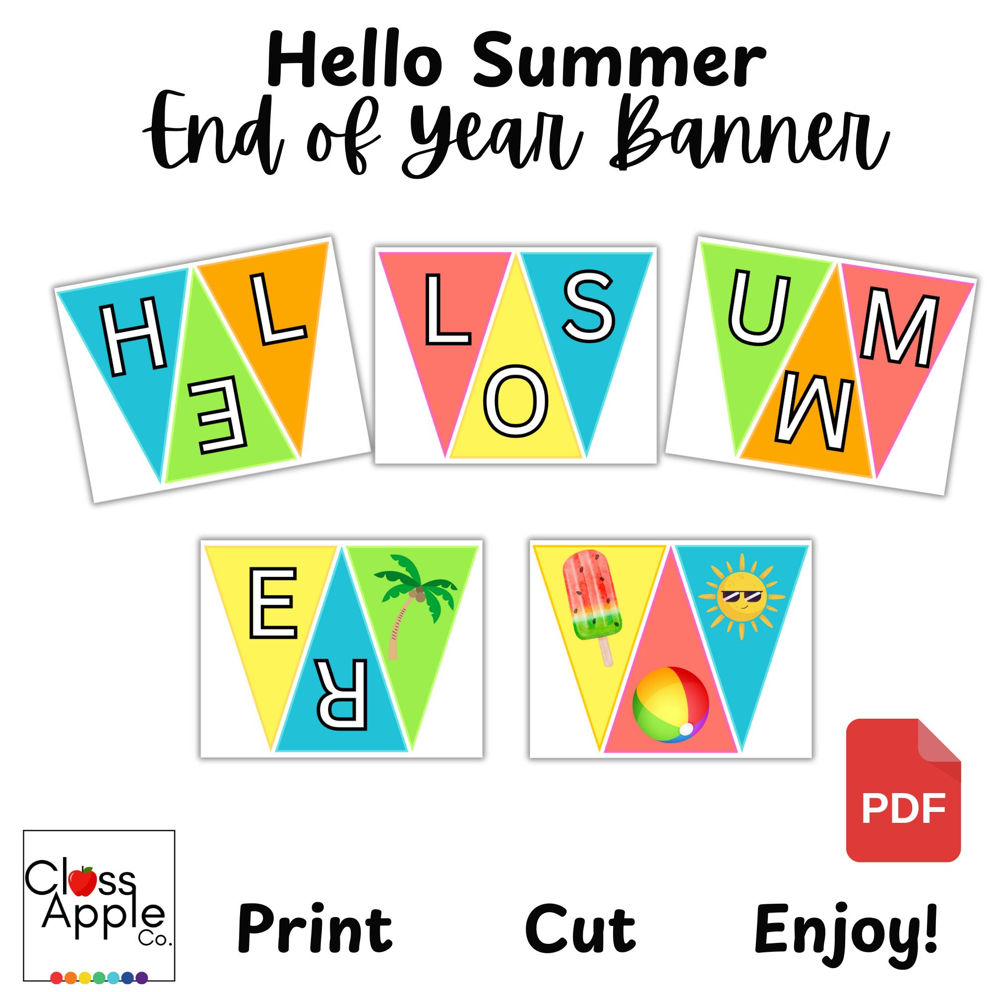 Hello Summer Banner Printable | End of Year Classroom Decor | Summer ...