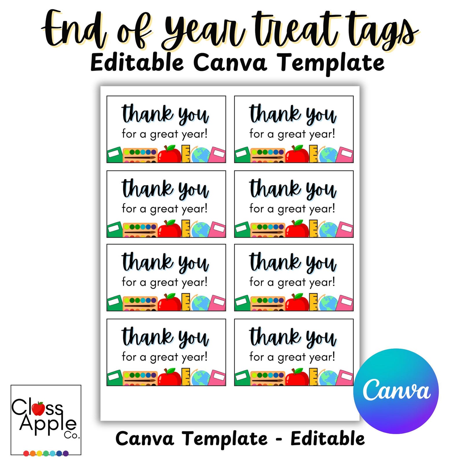 Editable Summer Treat Tags for Students | End of Year Gift Tag Template ...