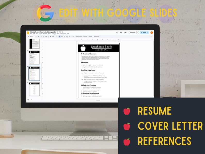 Editable Teacher Resume Template | Google Slides | Modern ...