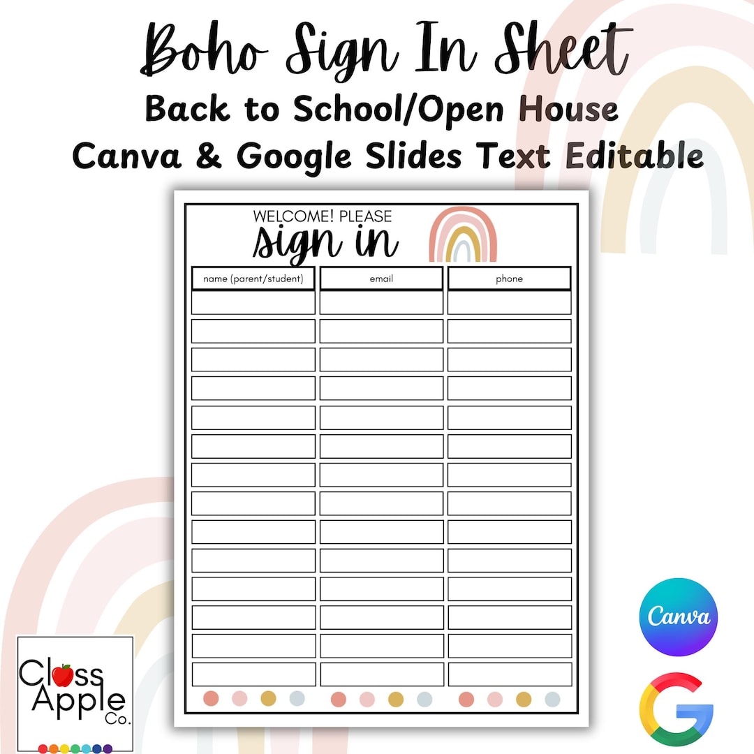 Boho Sign in Sheet | Editable Canva & Google Slides | Back to School ...