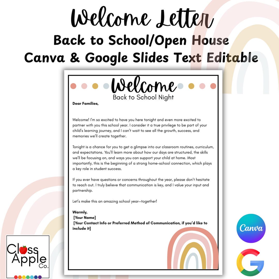 Boho Welcome Back to School Night Letter | Editable Canva & Google ...