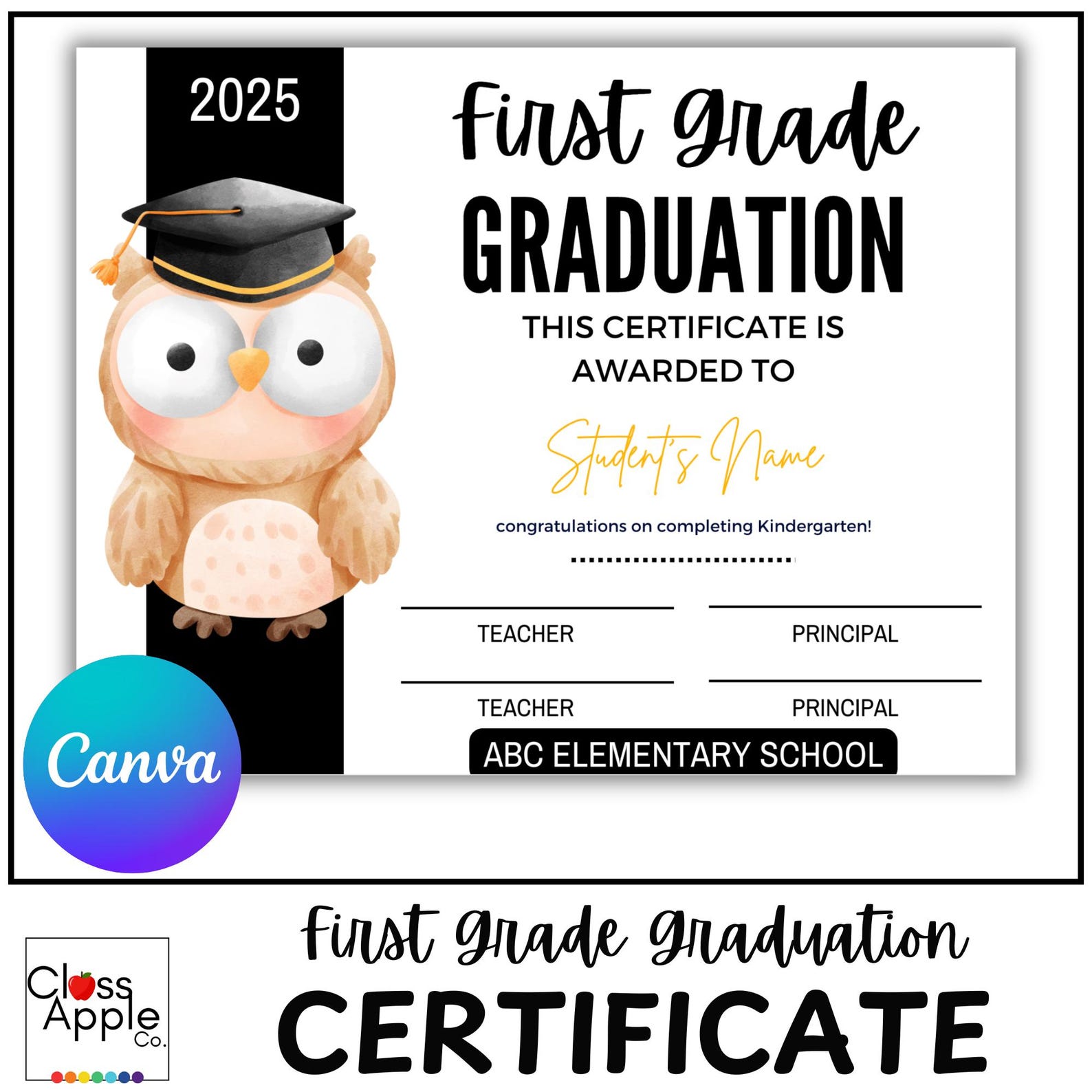First Grade Graduation Certificate | Editable Canva Template | 6 ...