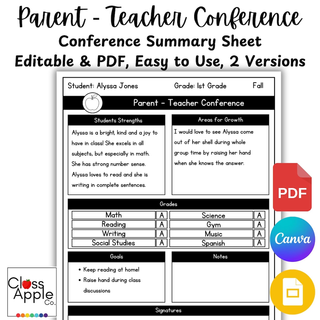 Parent Teacher Conference Notes Template | Editable Google Slides ...