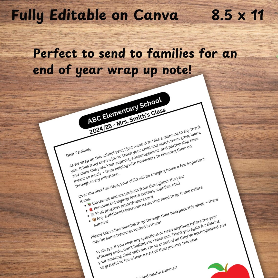 Editable End of Year Parent Letter Template | Teacher Thank You & What ...