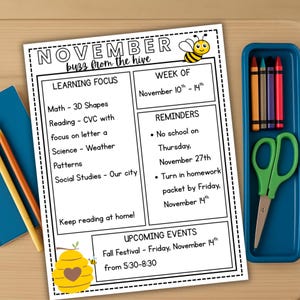 Bee Themed Classroom Newsletter Template | Editable Weekly or Monthly ...