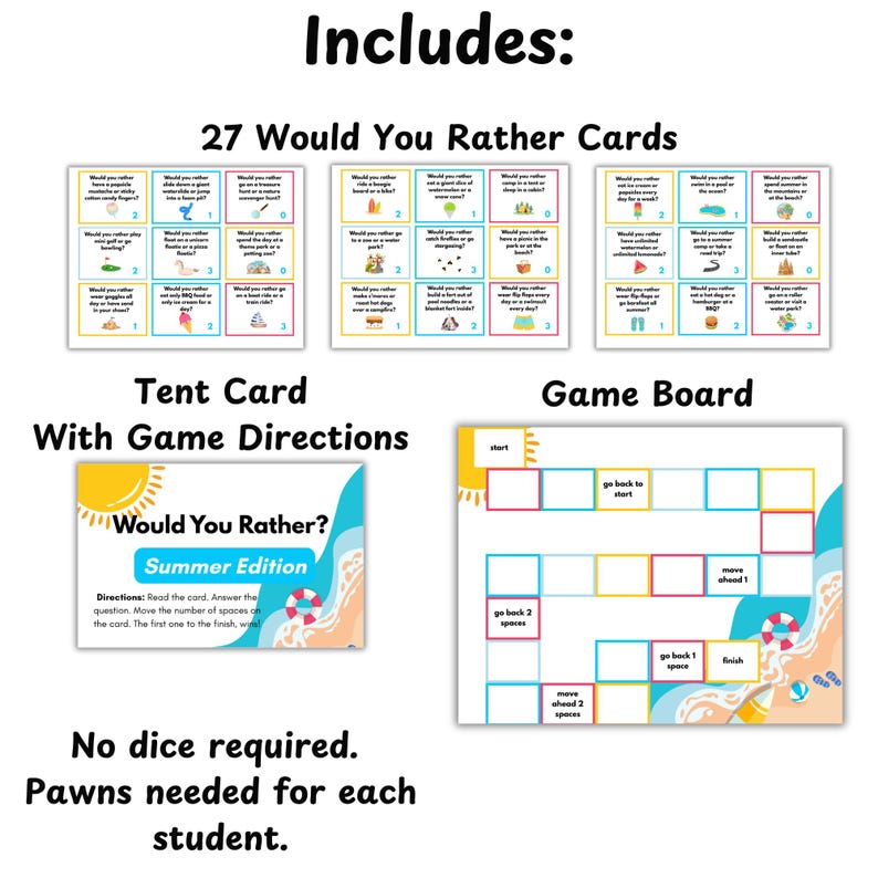 Would You Rather Summer Board Game | End of Year Activity | PDF ...