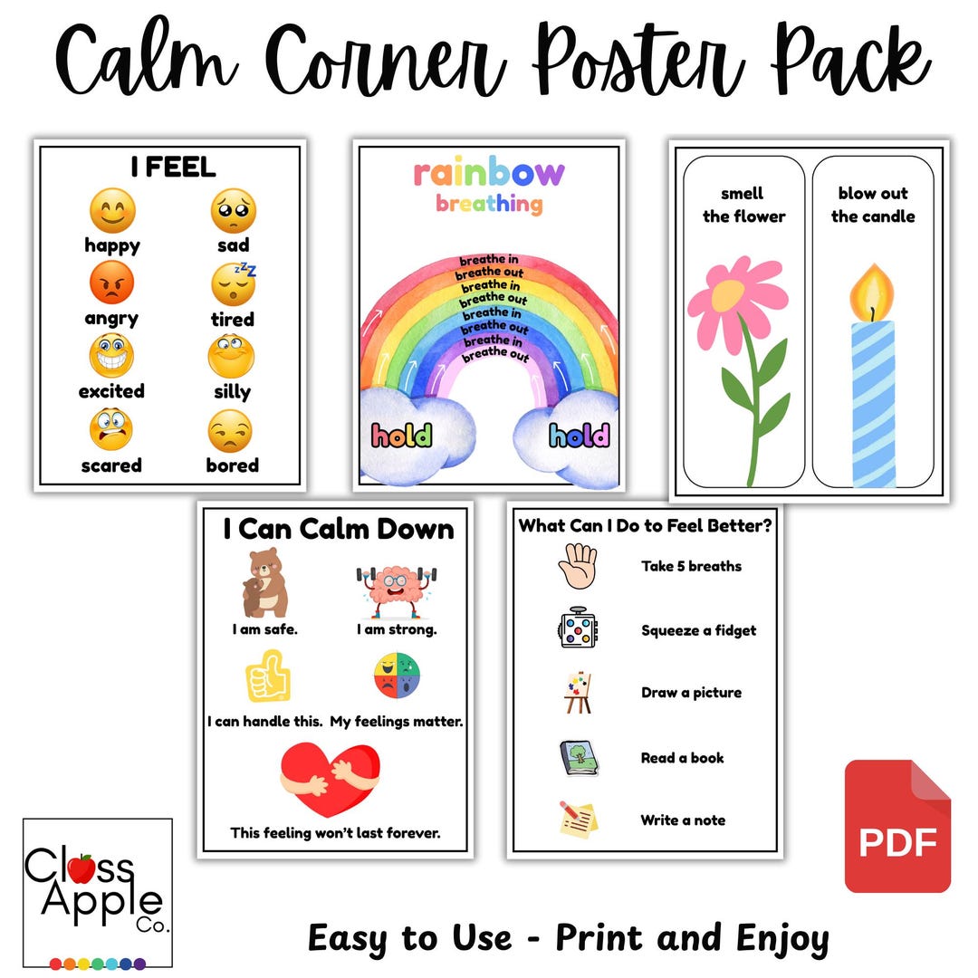 Calm Corner Poster Pack for Kids | SEL Classroom Printables PDF ...