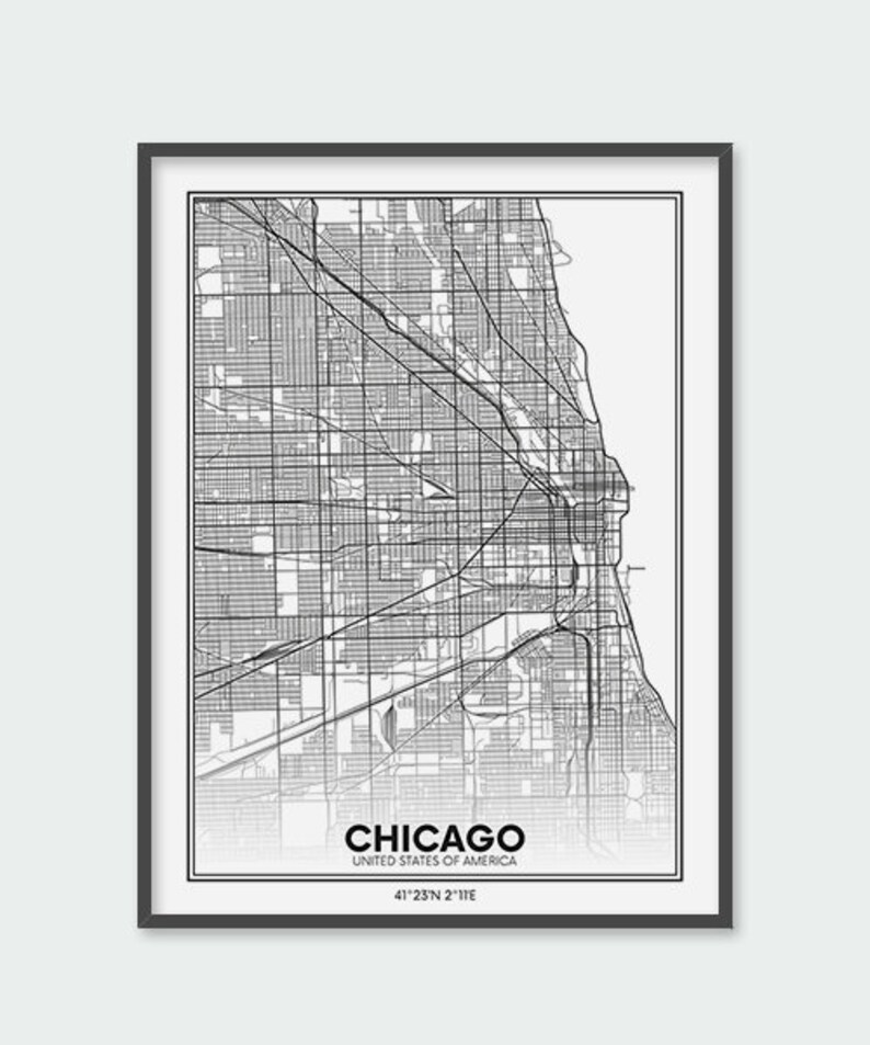 Map of Chicago City Map Chicago Map Minimalist Map Chicago - Etsy