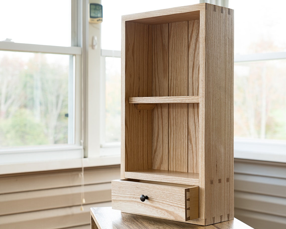 Hanging Wall Cabinet With Storage Shelf and Drawer Ash Wood - Etsy