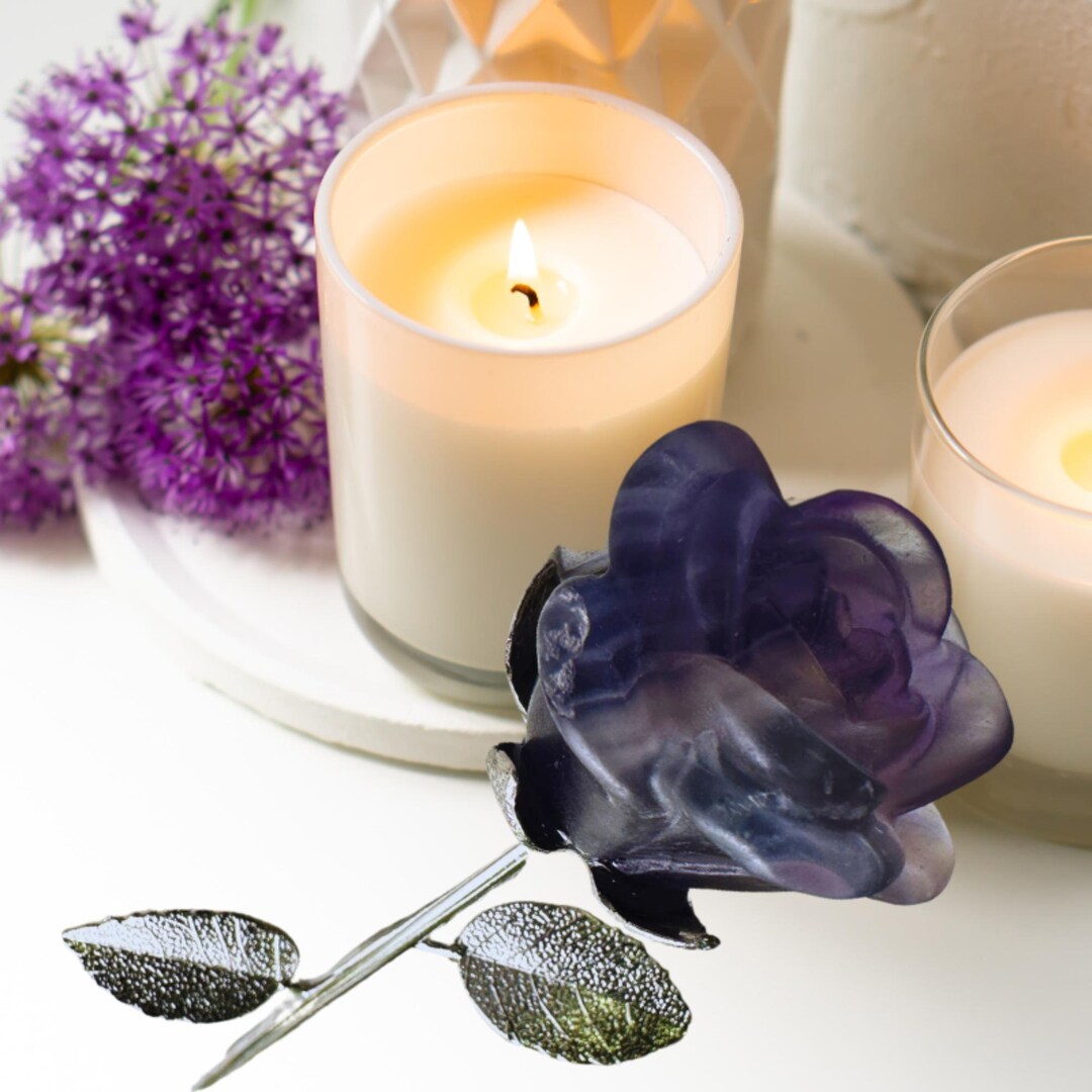 Silver Long Stem Fluorite Crystal Rose Rainbow Fluorite Rose Crystal ...