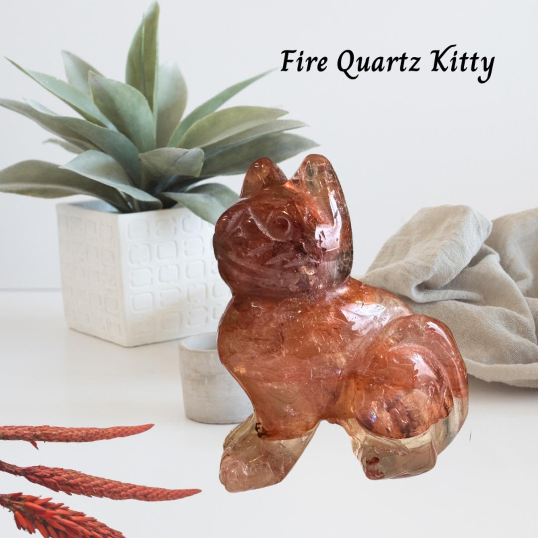Fire Quartz Cat Carving | Crystal Kitten Carving | Hematoid Quartz ...