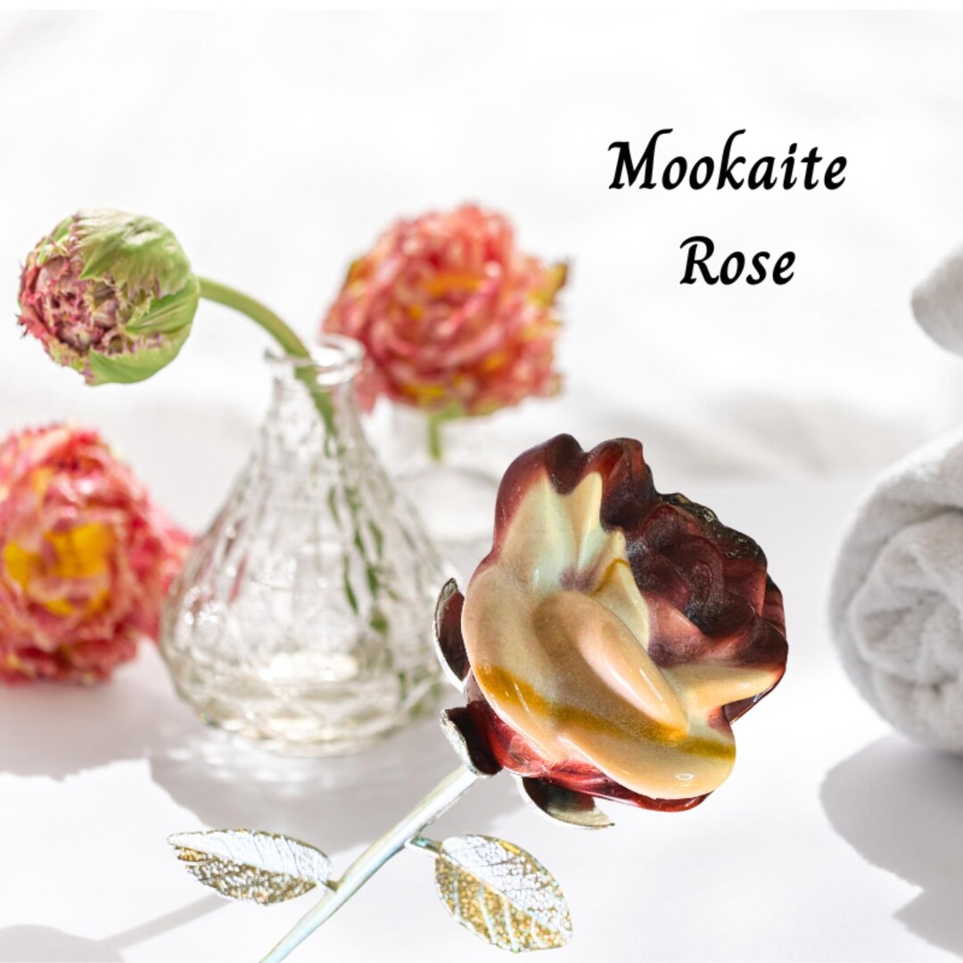 Silver Long Stem Mookaite Crystal Rose Mookaite Rose Crystal Flower ...
