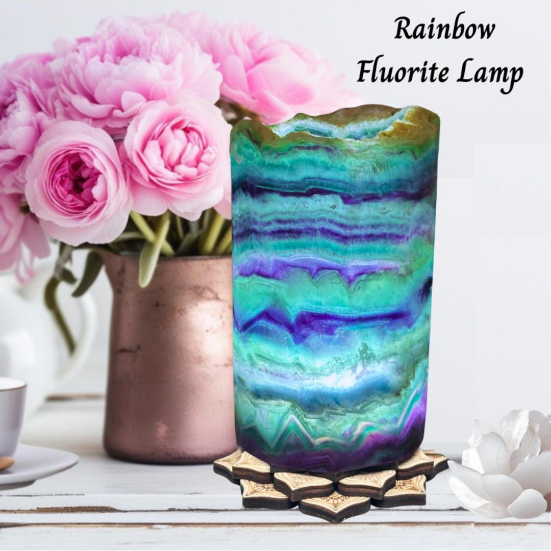 Rainbow Flourite Crystal Lamp Shade | Fluorite Crystal | Lotus Light ...
