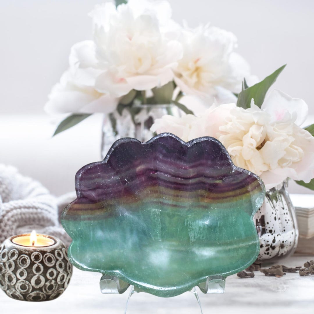 Rainbow Fluorite Shell Bowl, Crystal Bowl, Crystal Shell Dish, Sea ...