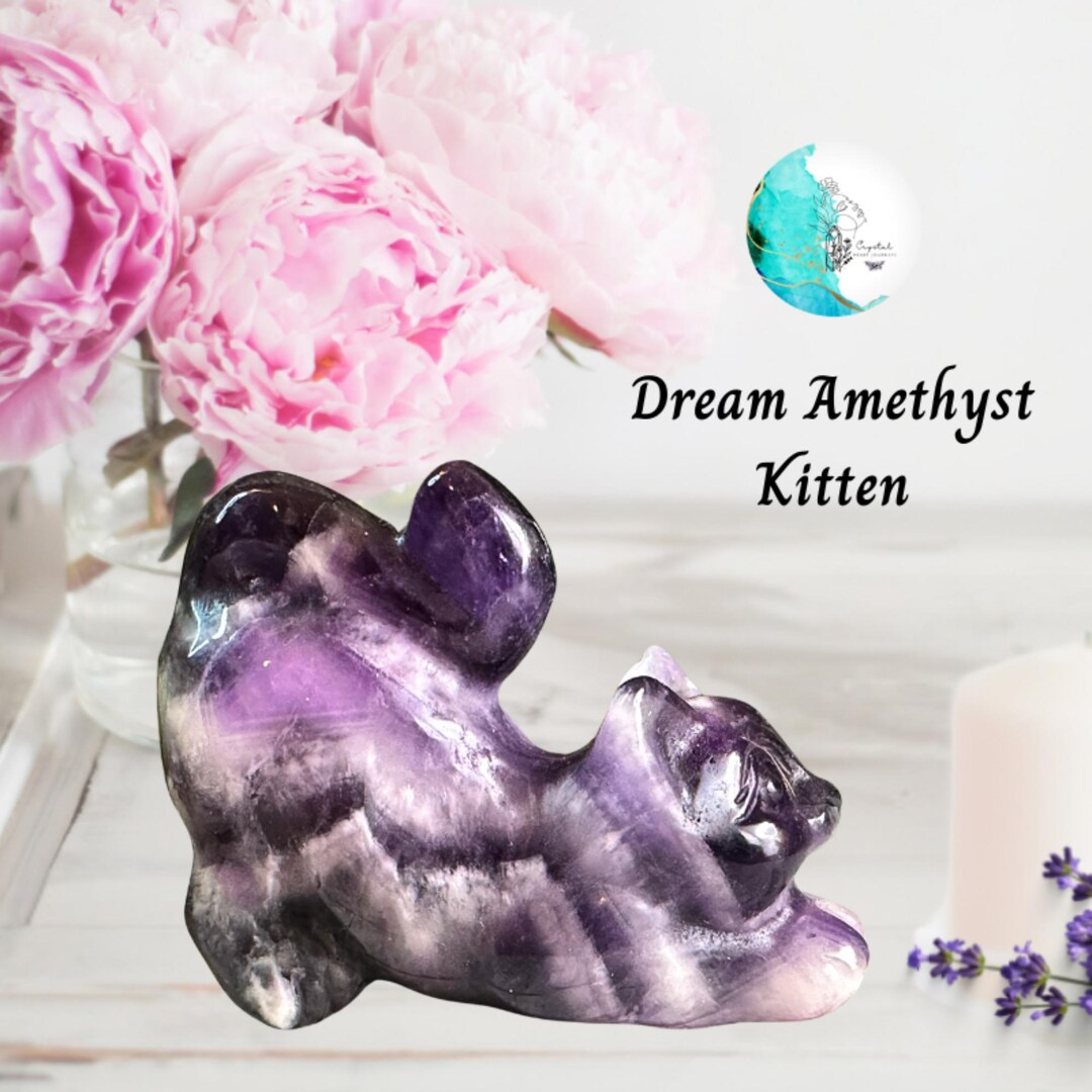 Purple Amethyst Crystal Kitten Figurine | Crystal Cat | Cat Figurine ...
