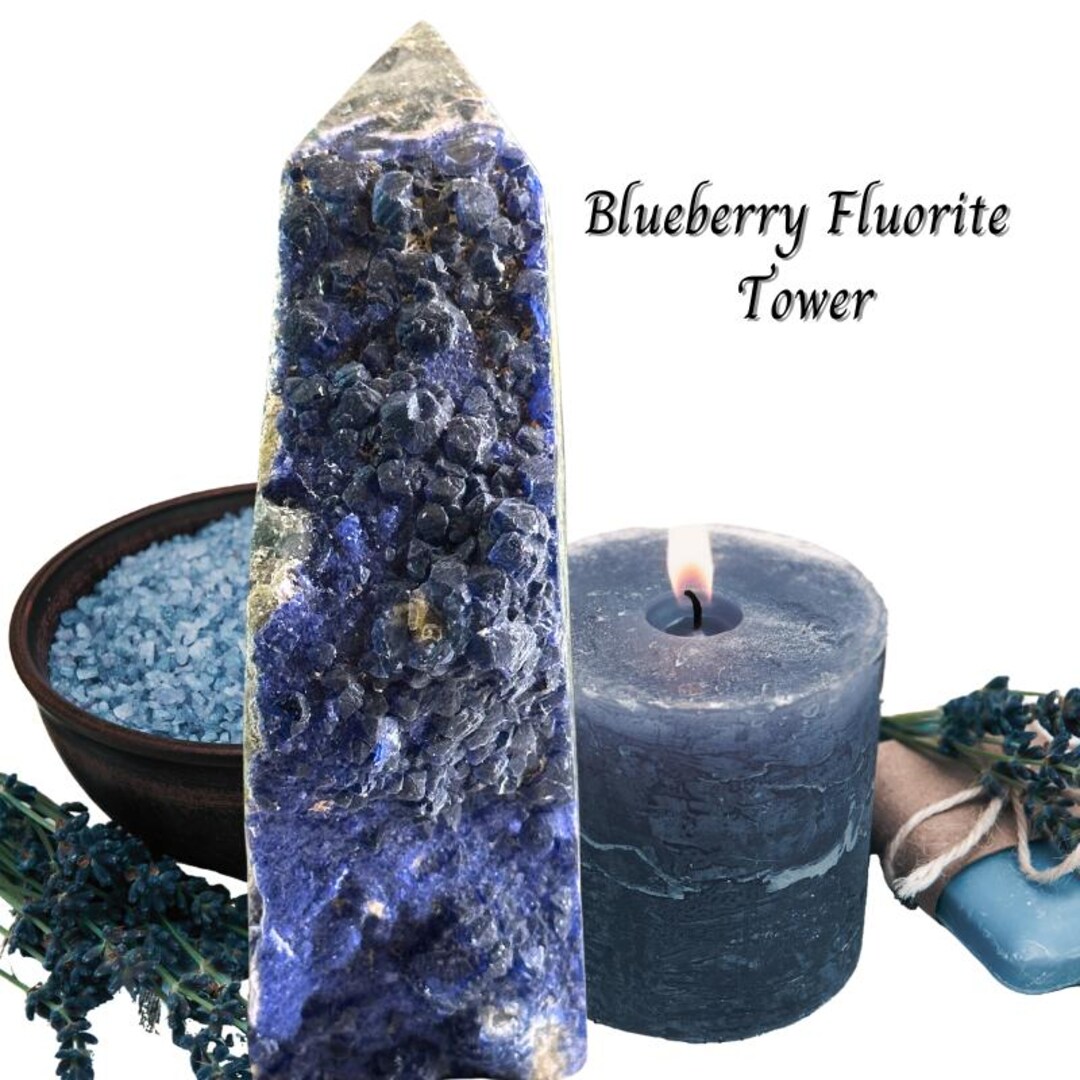 Blueberry Fluorite in Quartz Matrix | Blueberry Fluorite | Blue Fluorite Tower | Raw Fluorite ...