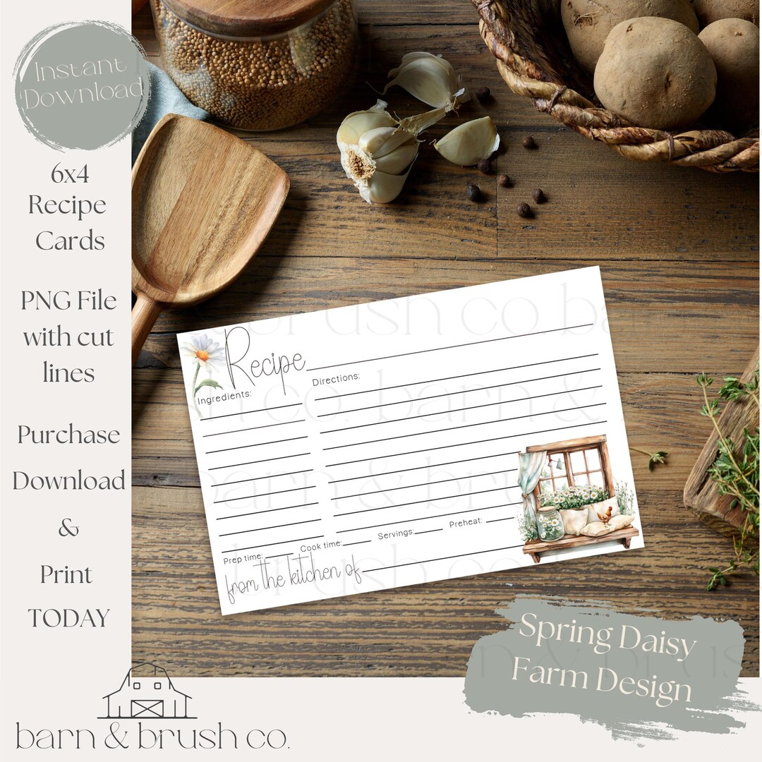 Spring Daisy Farm 4x6 Recipe Card Bundle | Instant Download Printable ...