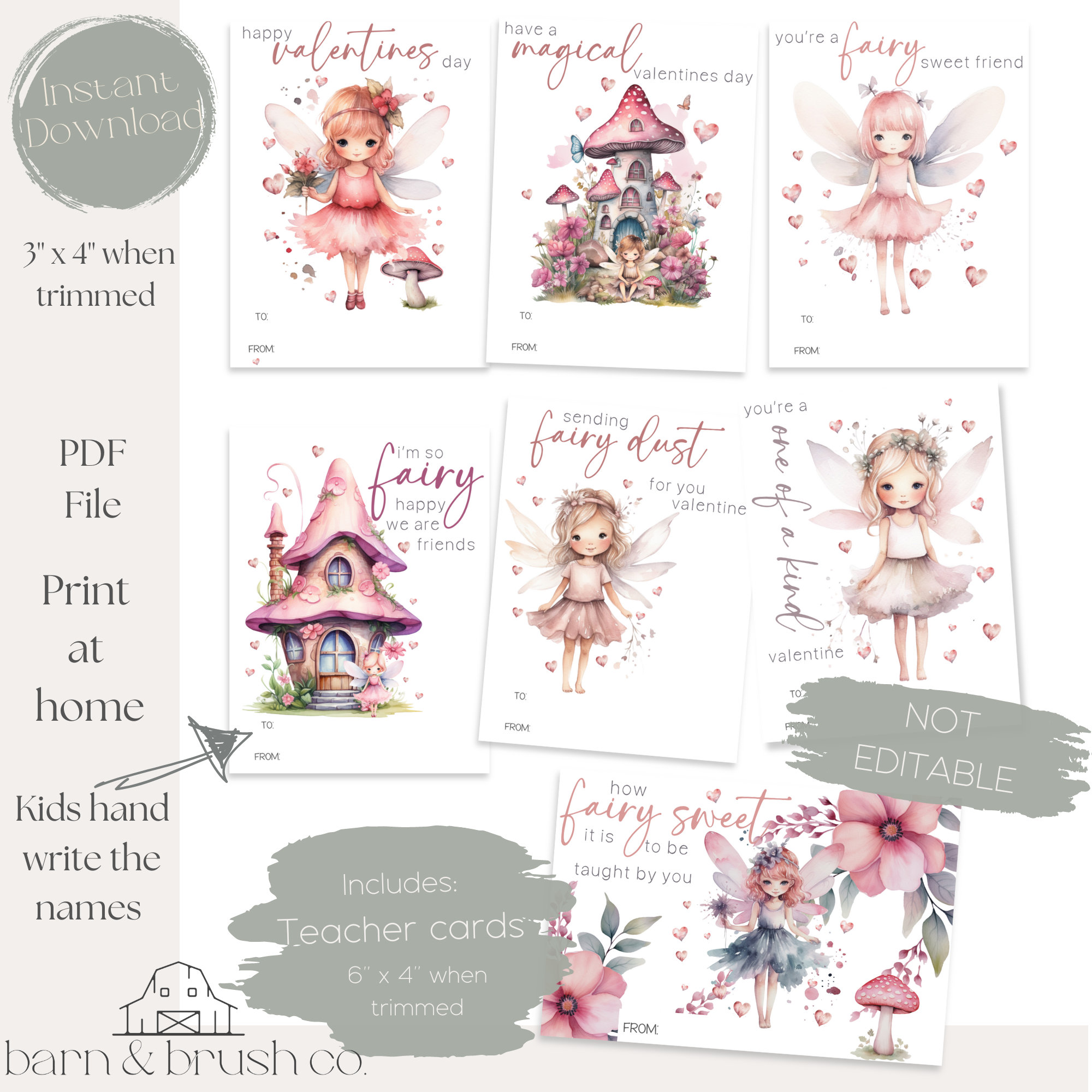 Magical Fairy Valentine's Day Printable Cards-instant Download-bundle ...