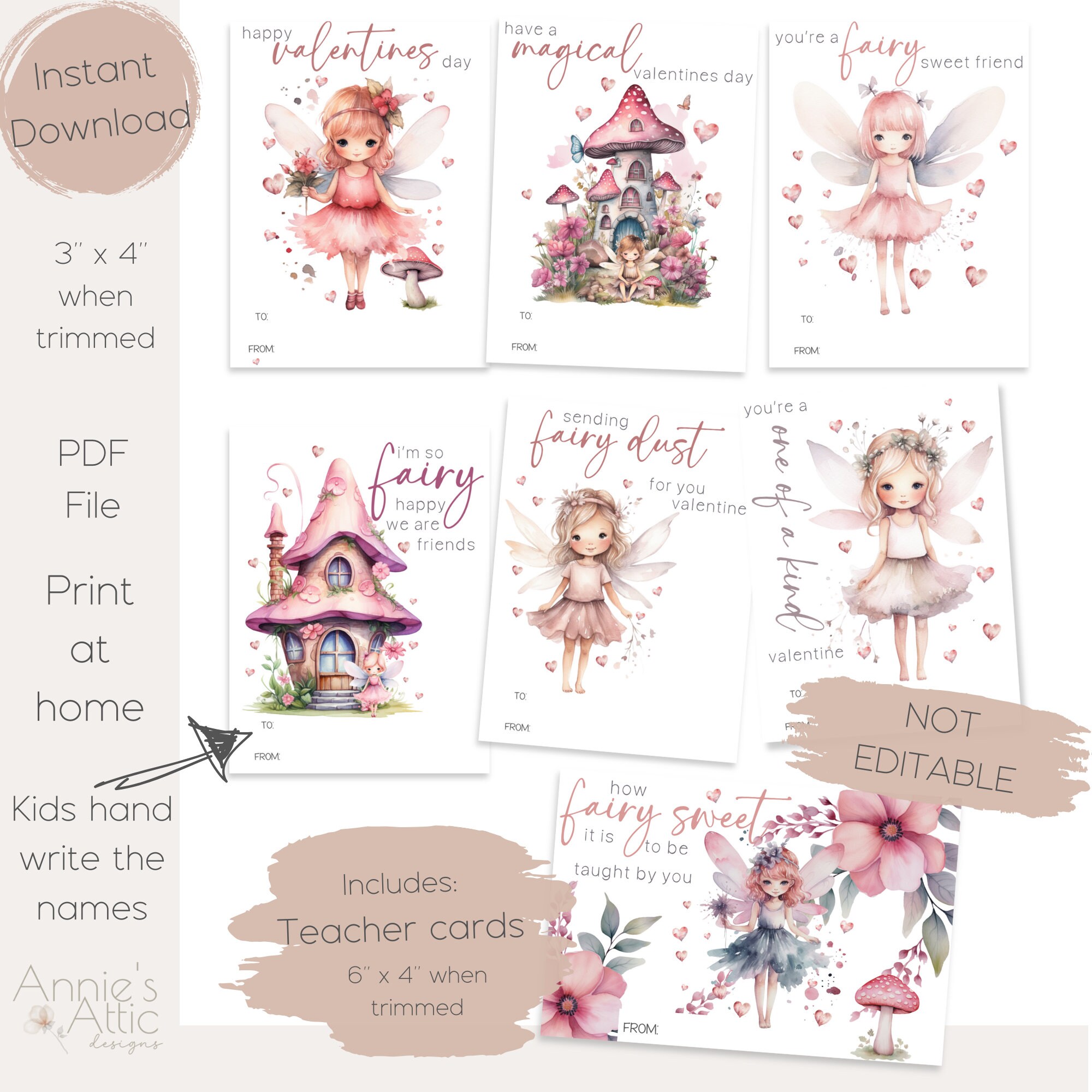 Magical Fairy Valentine's Day Printable Cards-instant Download-bundle ...