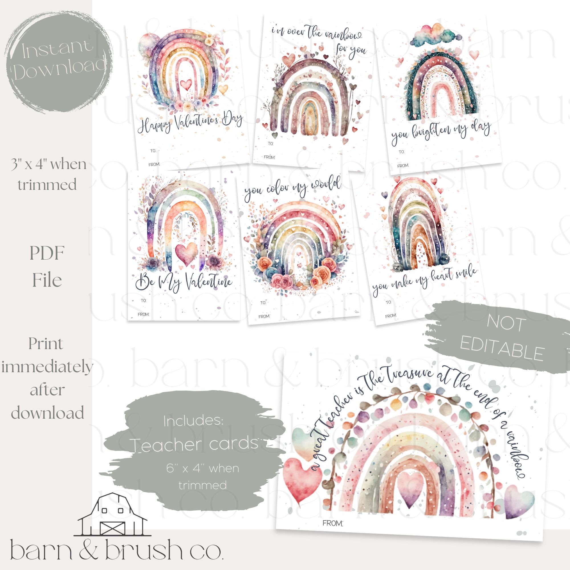 Colorful Boho Rainbow Valentine's Day Printable Cards-instant Download ...