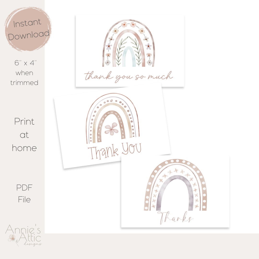 Boho Rainbow Thank You Cards-instant Download-baby Shower-bridal Shower ...