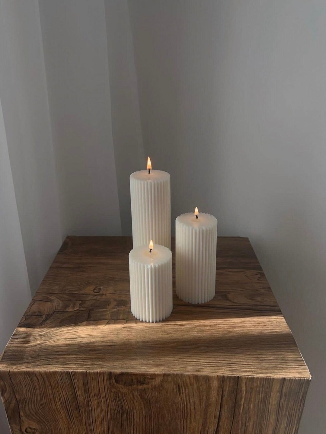 Column Ribbed Soy Pillar Candle, Aesthetic Modern Home Decorative Non ...