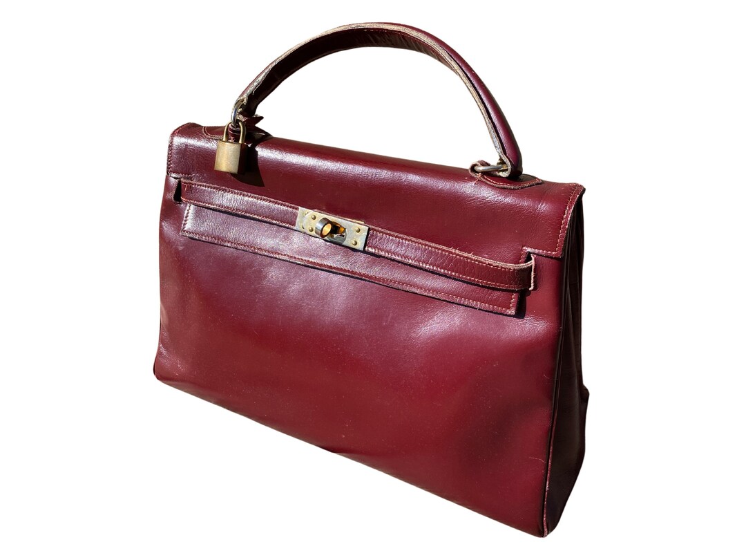 Kelly D'h Style Bag in Burgundy Leather Vintage From the - Etsy