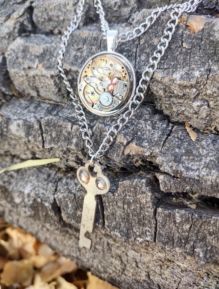 Double Stranded Vintage Clock Face and Key Choker With Uranium Glass ...