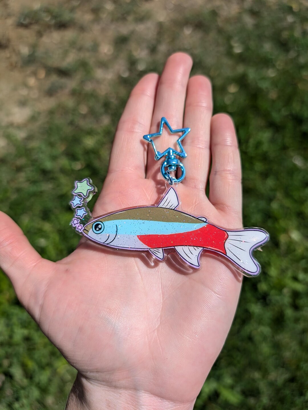 Small Glittery Star Breather Neon Tetra Acrylic Keychain - Etsy