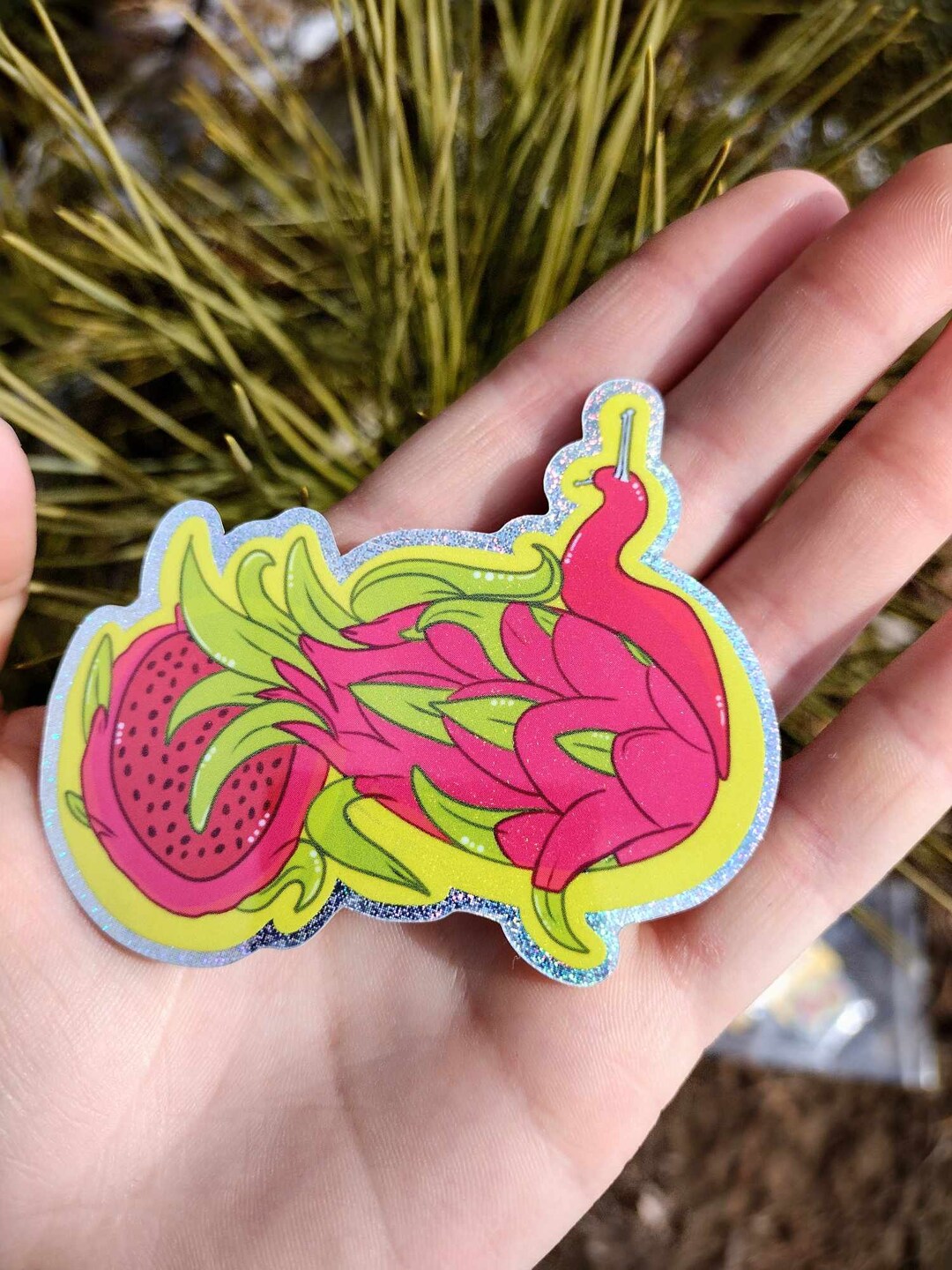 Medium Glitter Slug and Dragon Fruit Sticker - Etsy