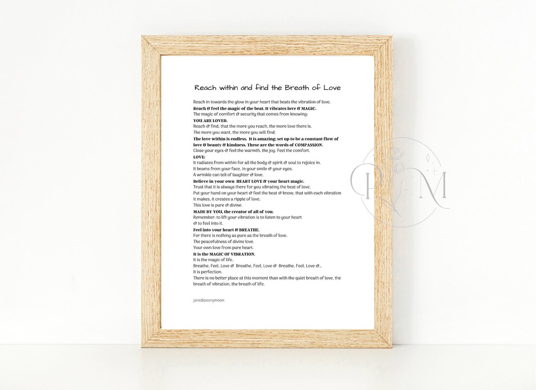 Reach Within and Find the Breath of Love Printable Poem Digital Print ...