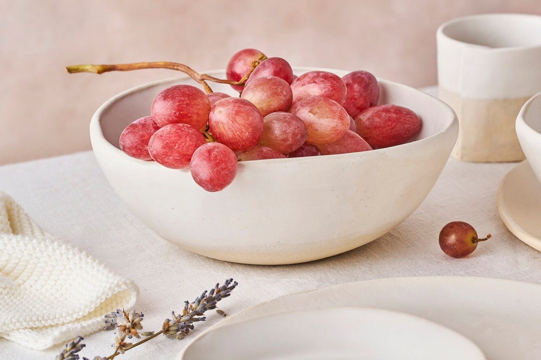 White Ceramic Fruit Bowl,handmade Pottery Bowl Centerpiece, Matte White ...