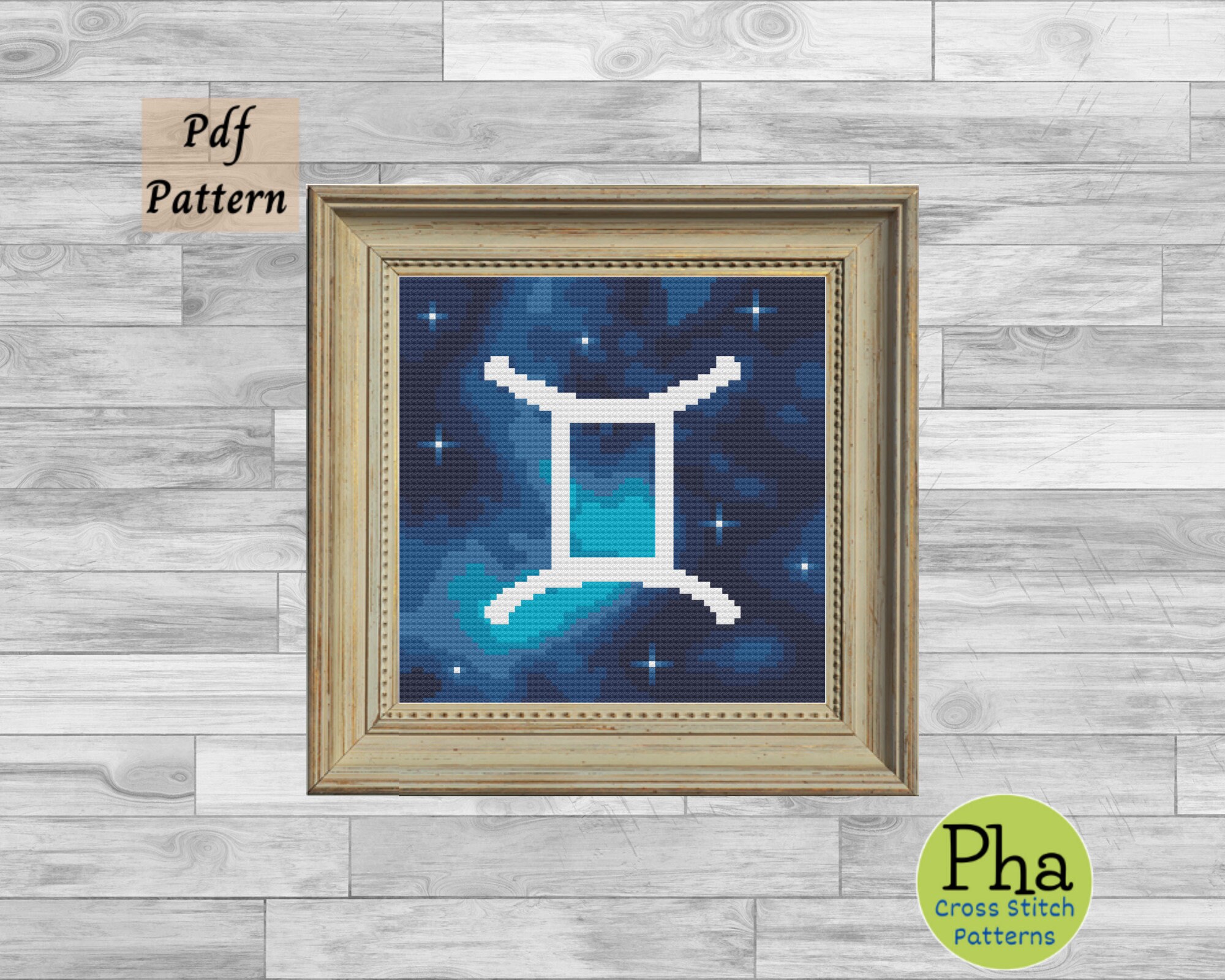 Gemini Cross Stitch Pattern, the Twins Horoscope Chart, Gemini Symbol ...