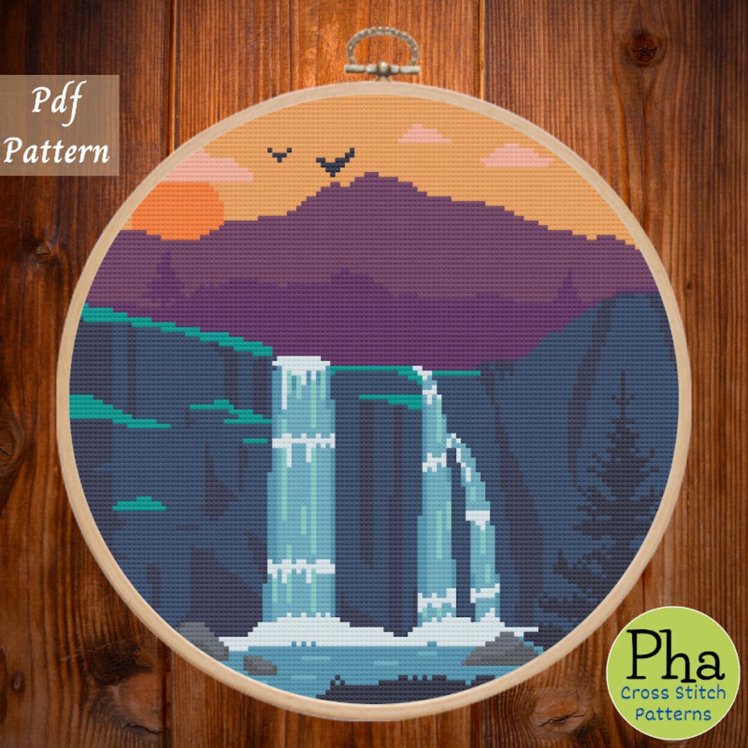 Waterfall Cross Stitch Pattern, Counted Cross Stitch Chart, Xstitch ...