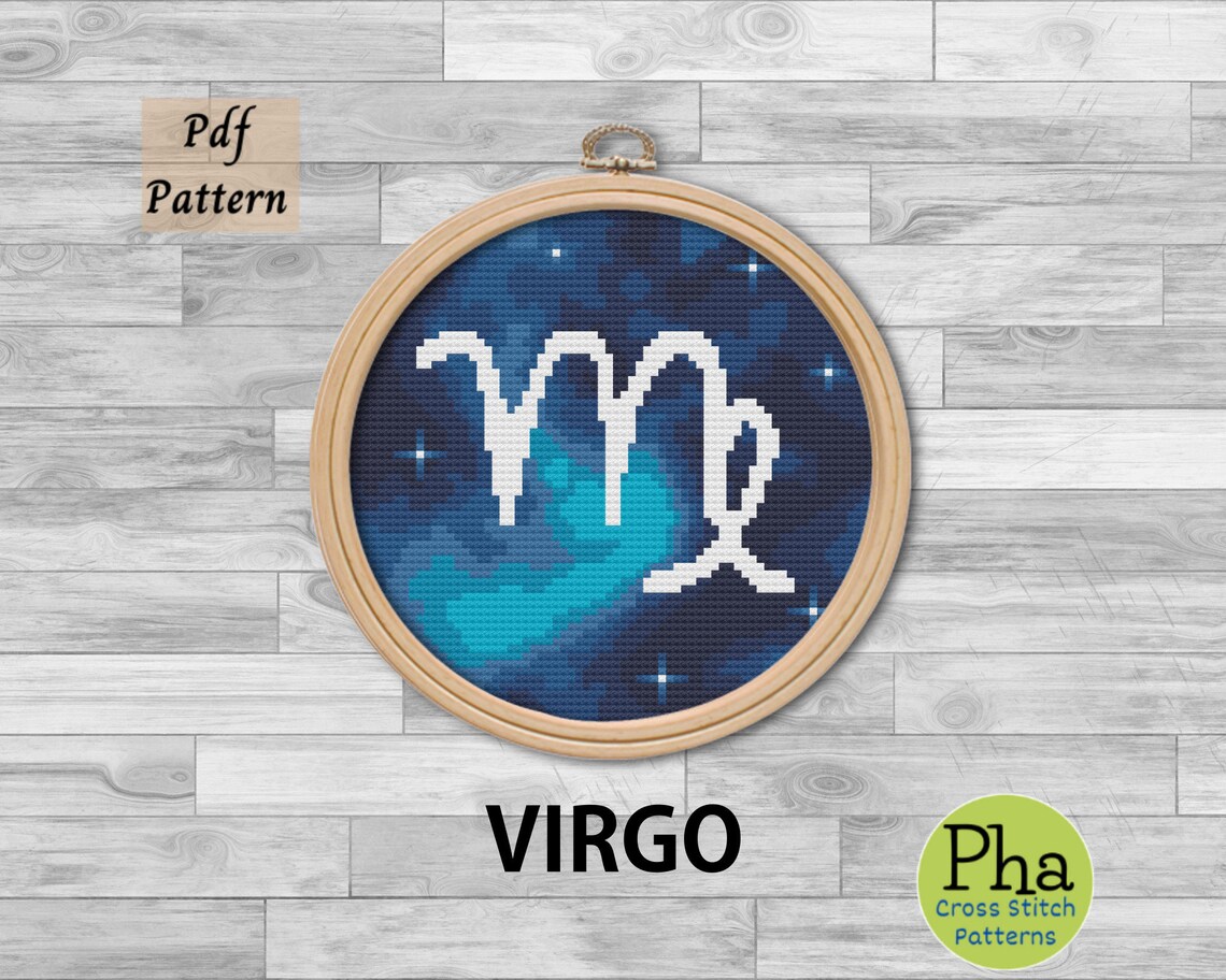 Virgo Cross Stitch Pattern, the Maiden Horoscope Chart, Virgo Symbol ...
