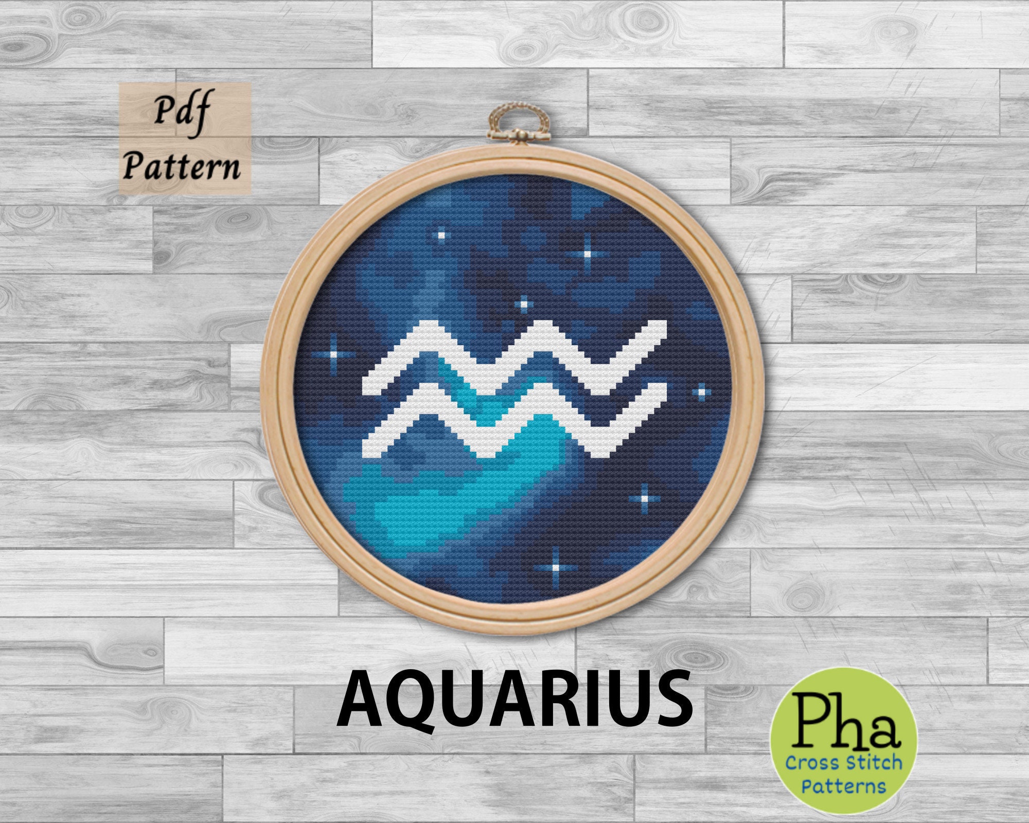 Aquarius Cross Stitch Pattern, Water Bearer Horoscope Chart, Aquarius ...