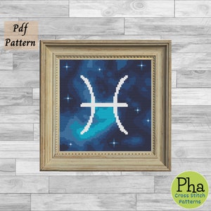 Pisces Cross Stitch Pattern, Two Fish Horoscope Chart, Pisces Symbol ...