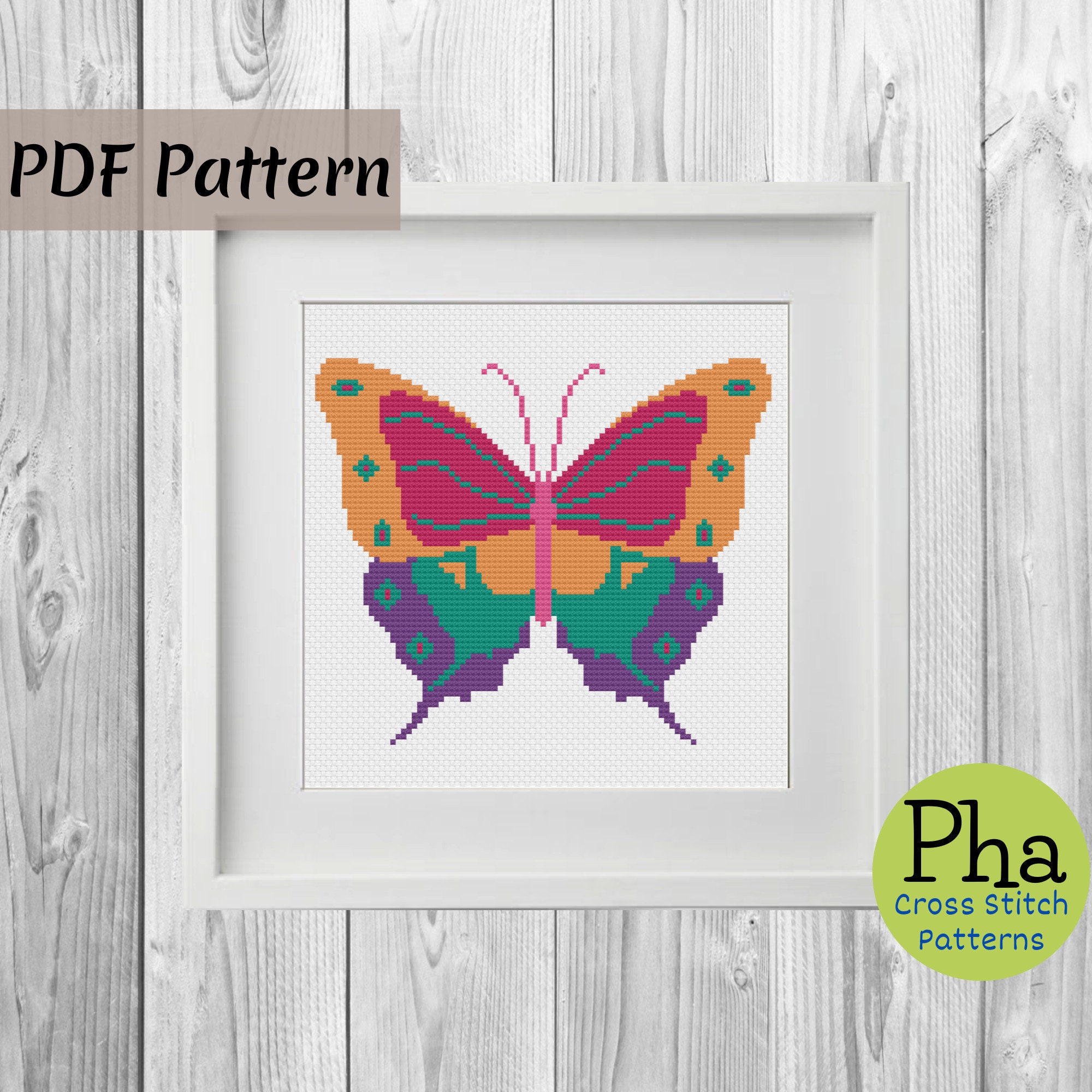 Butterfly Cross Stitch Pattern: Colorful Modern Chart (PDF) - Etsy