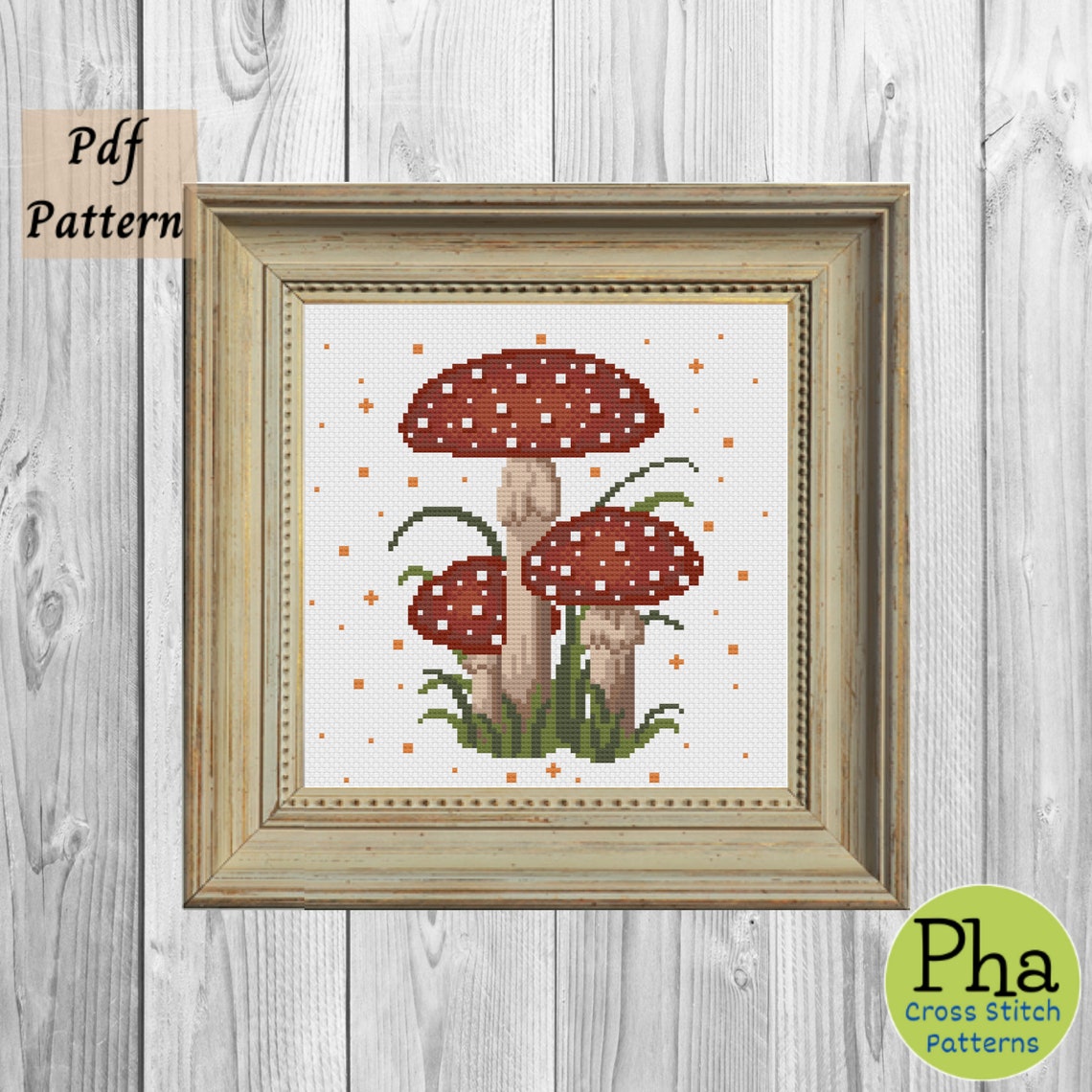 Mushrooms Cross Stitch Pattern, Easy Cross Stitch Chart, Autumn, Red ...